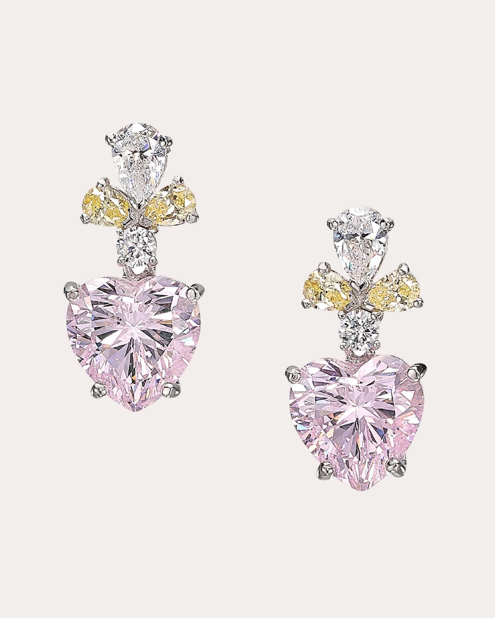 Rose & Canary Diamond Candy Cupid Heart Drop Earrings | Olivela