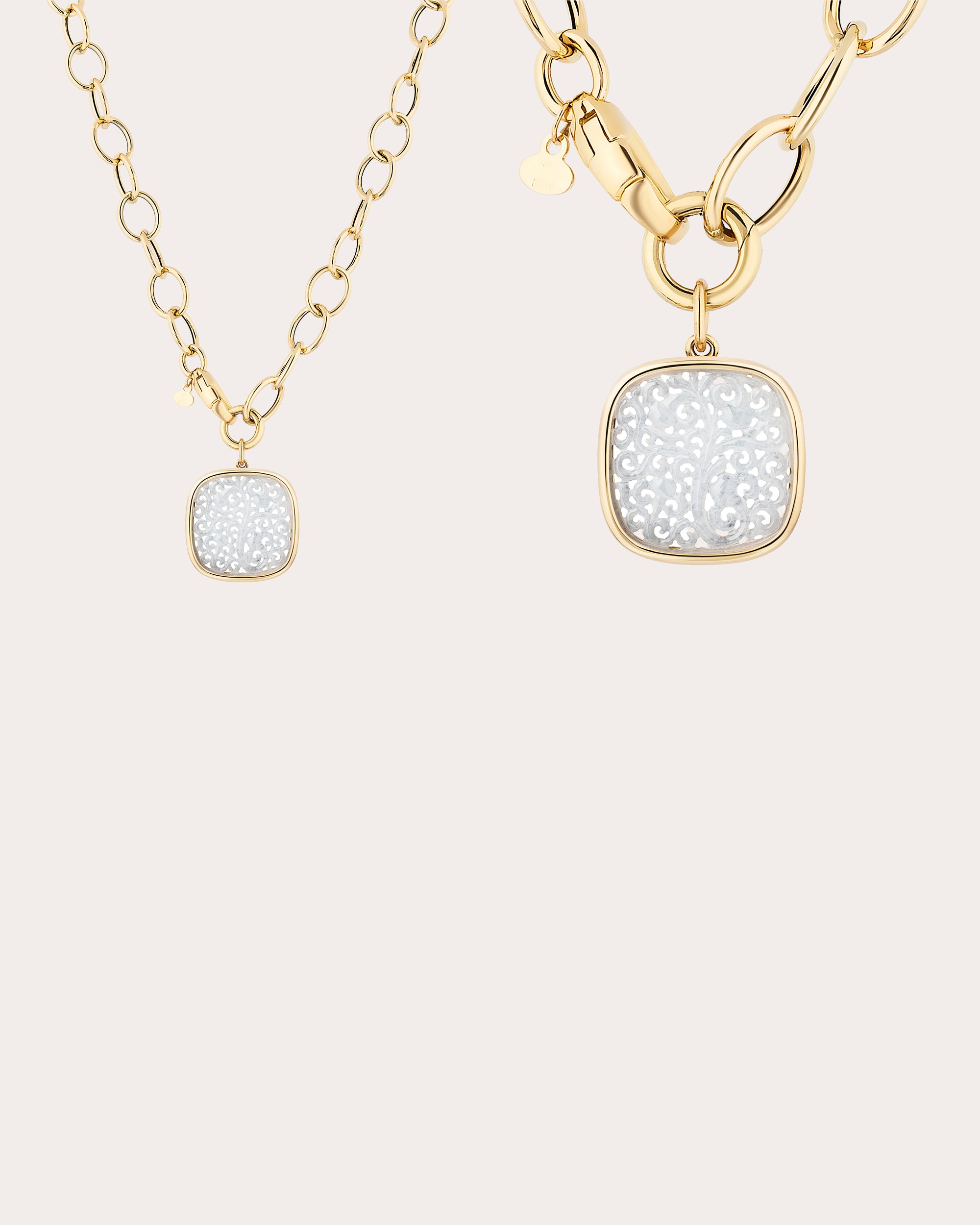 Carved White Jade G-One Cushion Pendant Necklace | Olivela