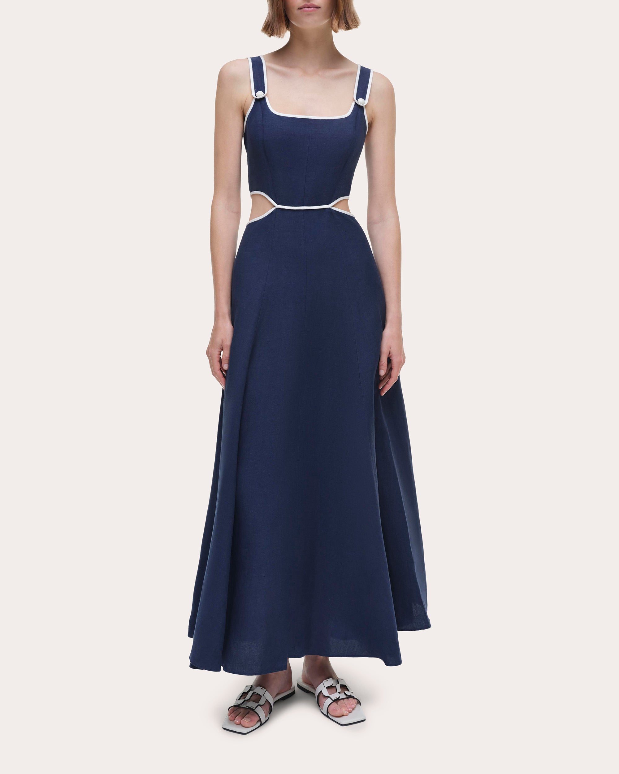 Amren Cutout Linen-Blend Midi Dress | Olivela