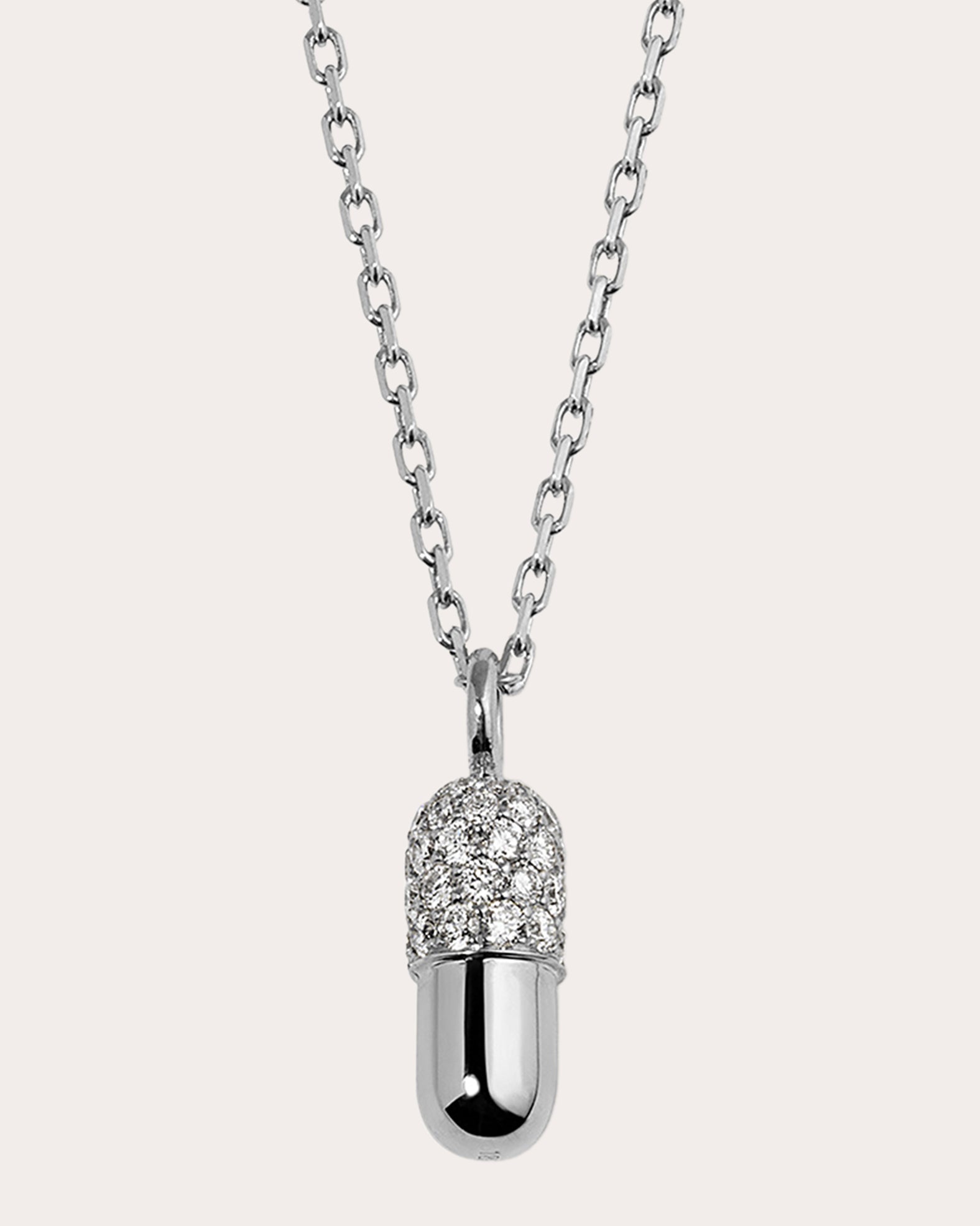 Diamond & 18k White Gold Mini Pill Pendant Necklace | Olivela